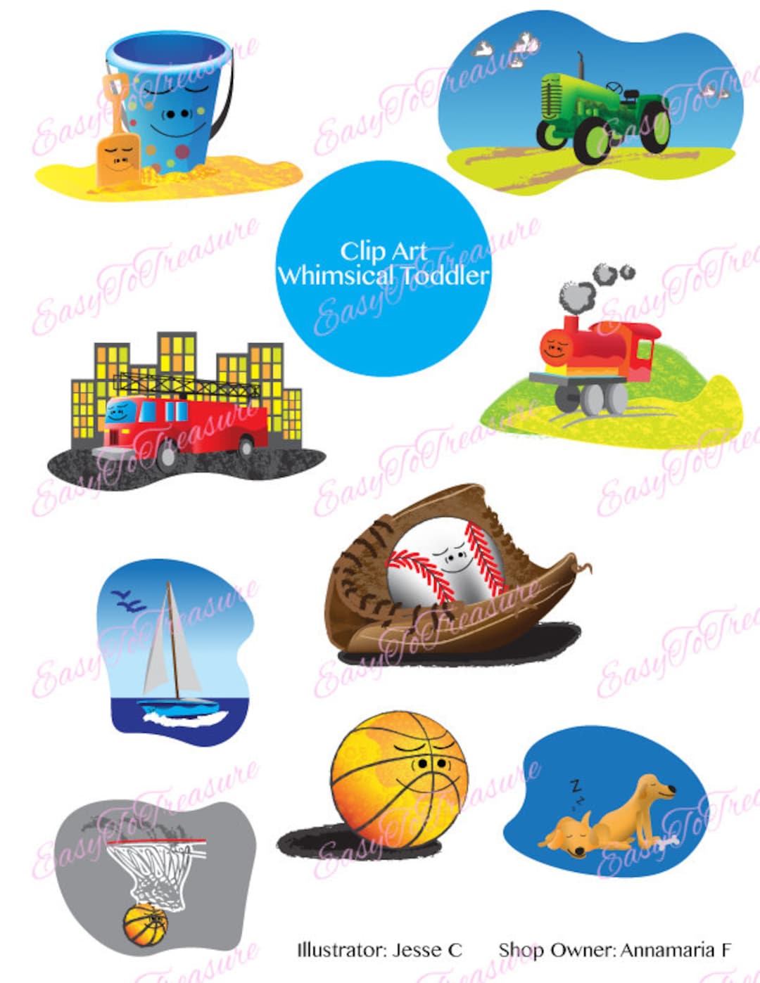 Digital Download Clipart – Variety of 9 Things That Boys Like Designs ...