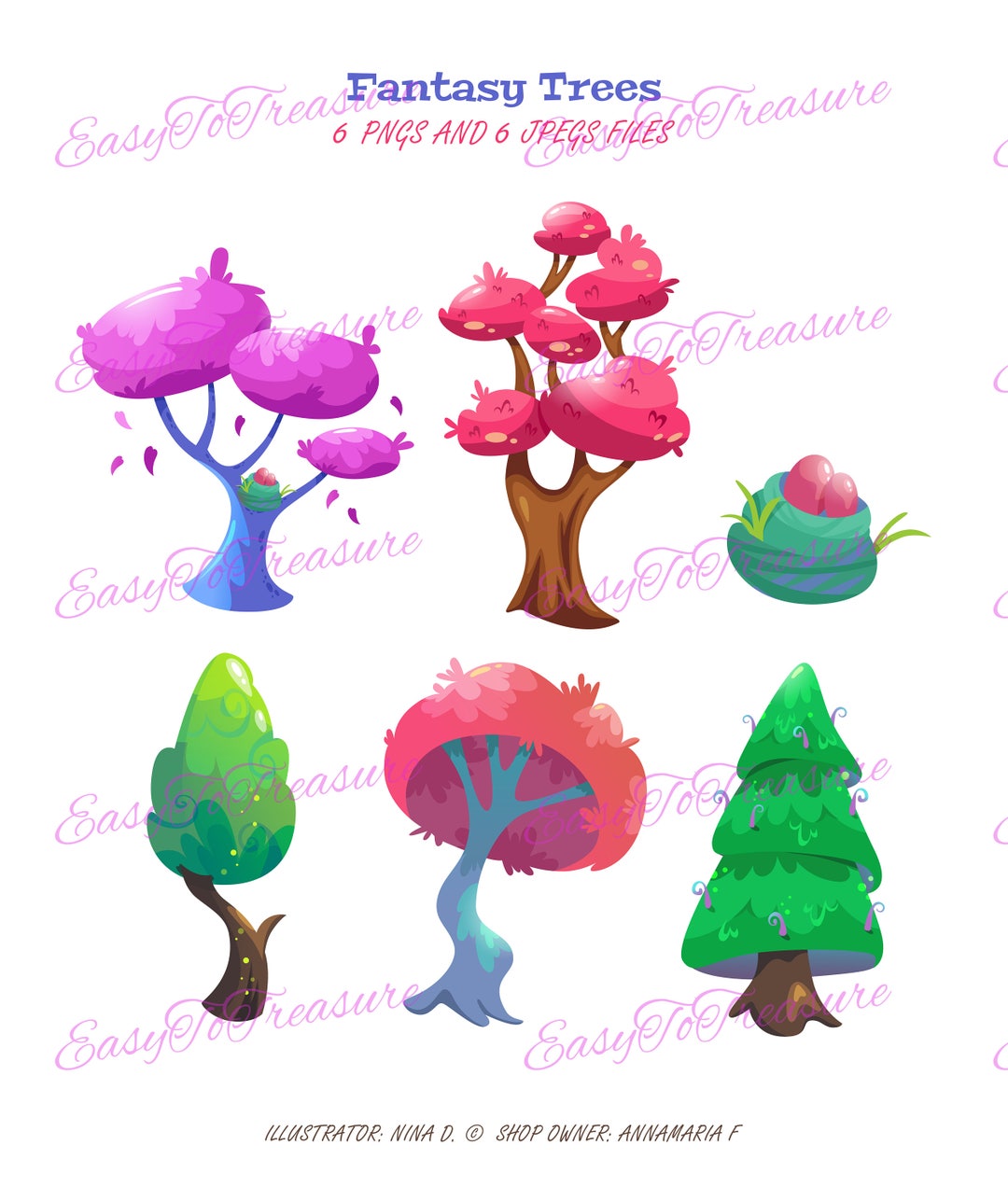 Digital Download Clipart – Variety of 6 Fantasy Trees Designs in JPEG ...