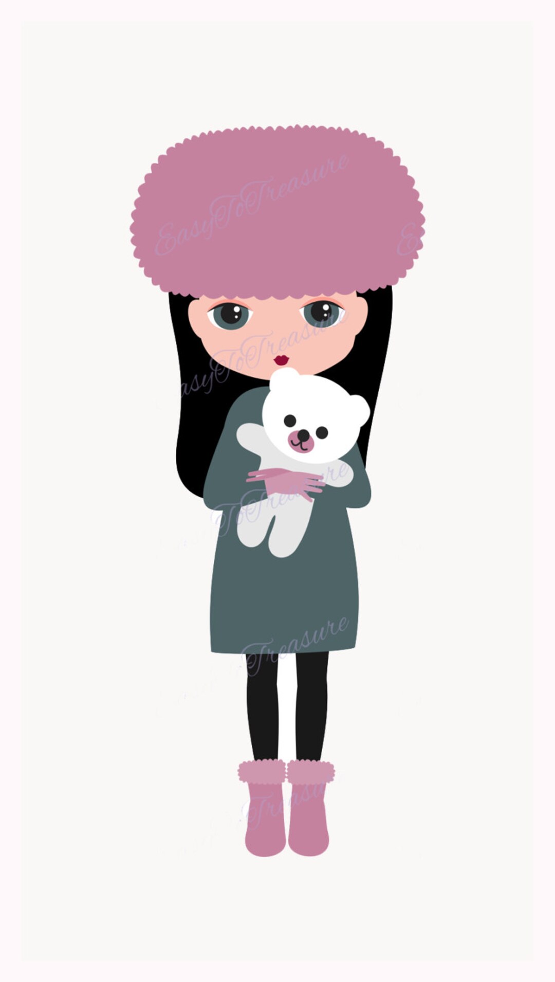 Digital Download Clipart – Dark-haired Winter Girl With Teddy Bear JPEG ...