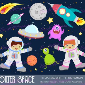 Digital Download Clipart – Variety of 11 Astronauts and Outer Space ...