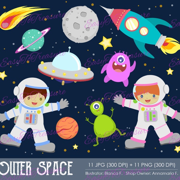 Digital Download Clipart Variety of 11 Astronauts and Outer Space Clip ...