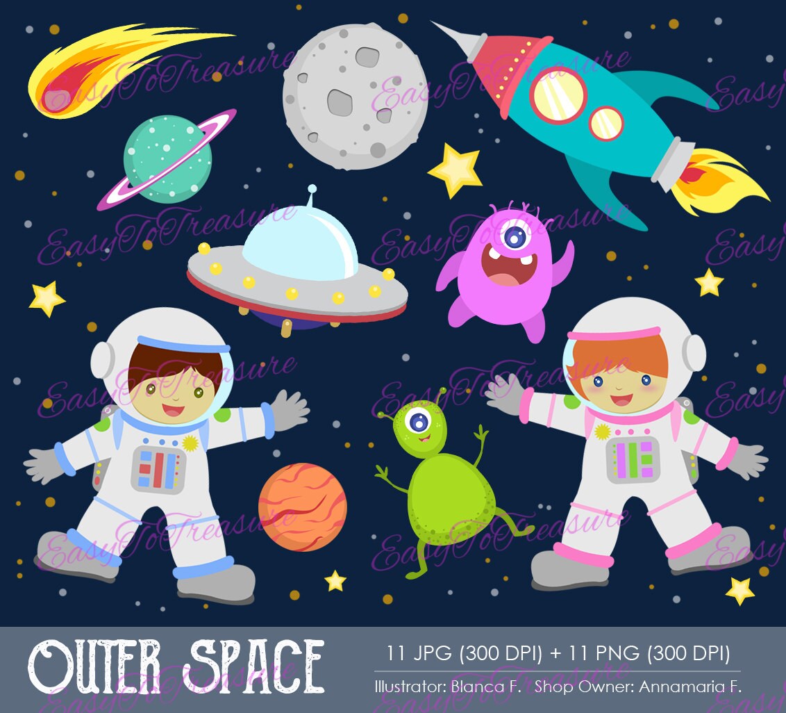 Digital Download Clipart – Variety of 11 Astronauts and Outer Space ...