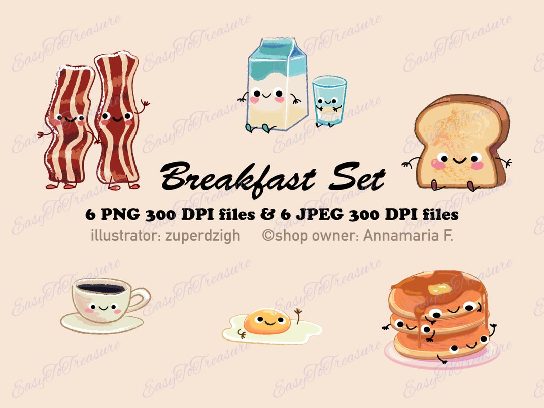 Digital Download Clipart – Variety of 6 Breakfast Treats, Breakfast ...