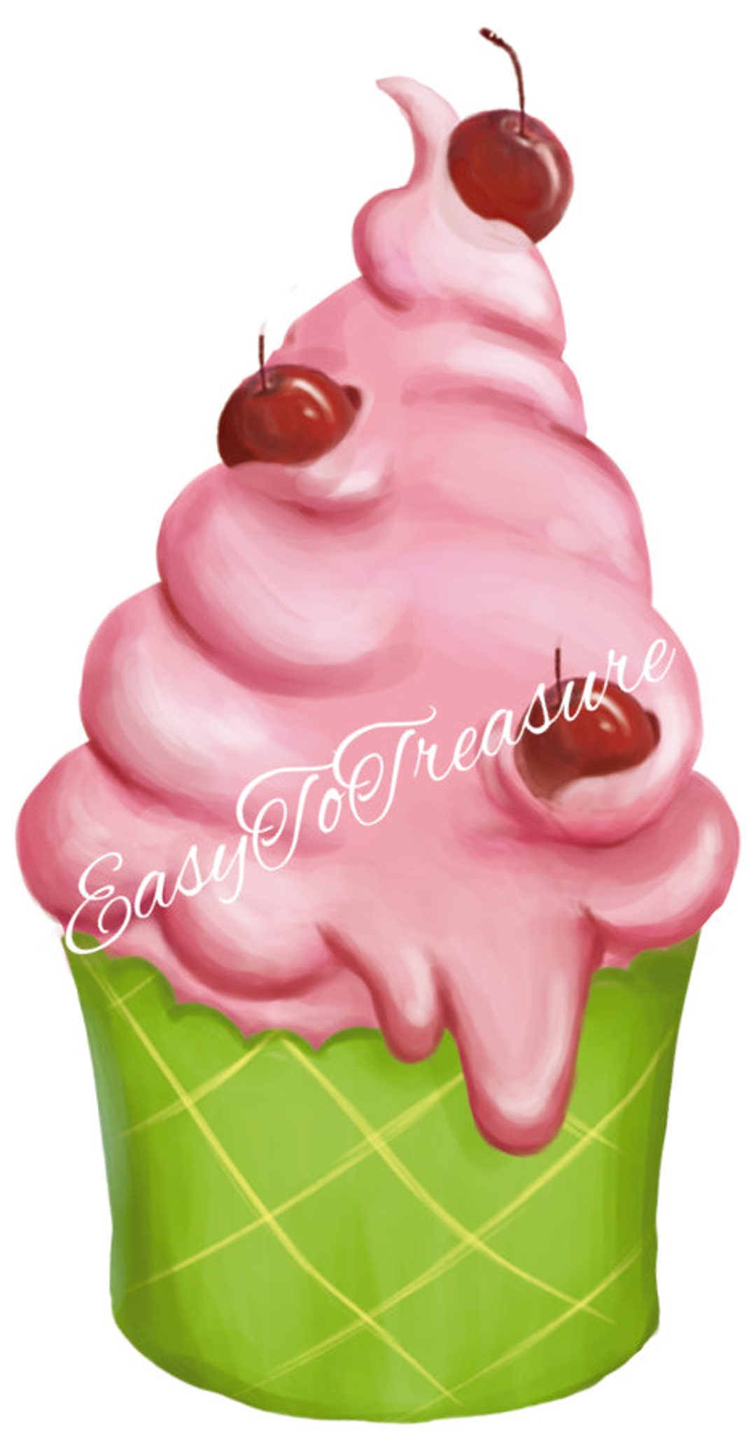 Digital Download Clipart – Hot Pink Cherry Cupcake JPEG and PNG Files ...