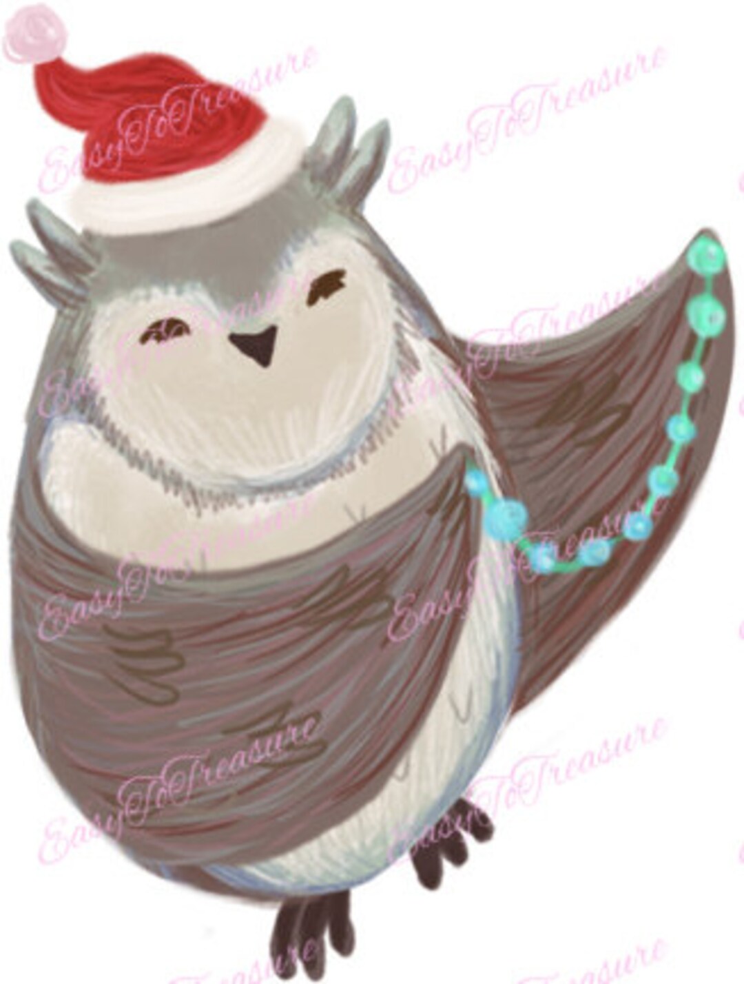 Digital Download Clipart – Christmas Owl With Santa Hat and Lights JPEG ...