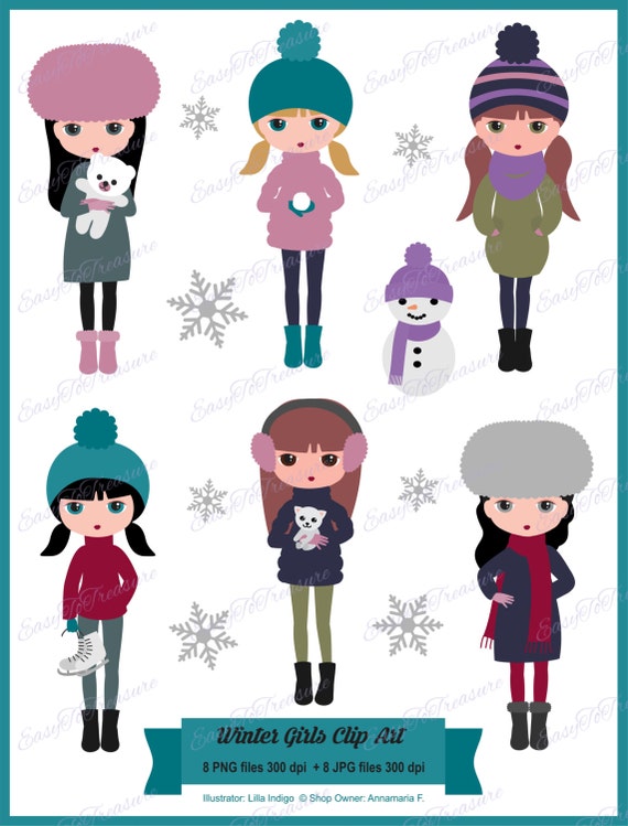 Digital Download Clipart Variety of 8 Winter Girls Clipart | Etsy