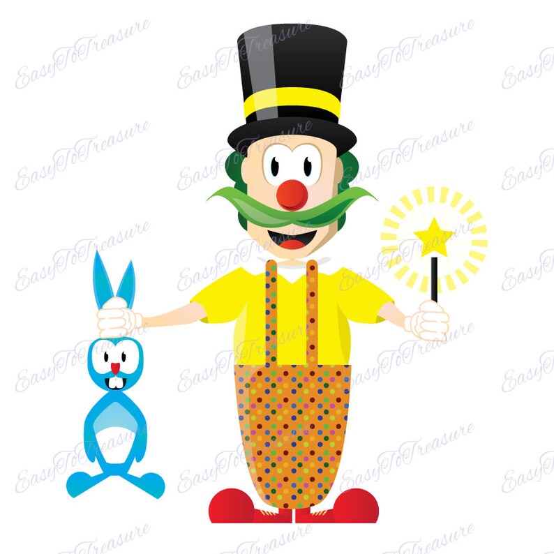 Digital Download Clipart Circus Clown With Rabbit and Magic Wand JPEG ...