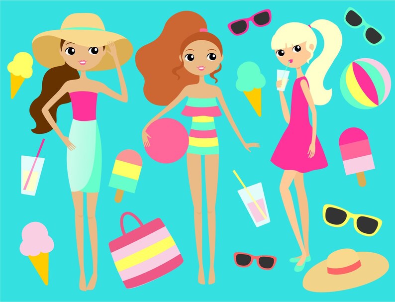 Summer Girls Clip Art Clip Art Summer Girls Beach - Etsy