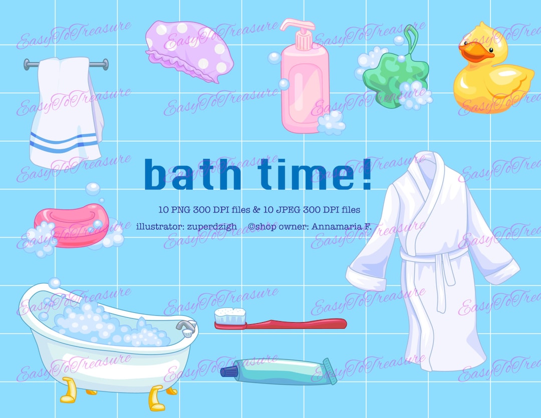 Bath Time Clipart, Rubber Ducky Clipart, Hygiene Clip Art, Bubble Bath ...