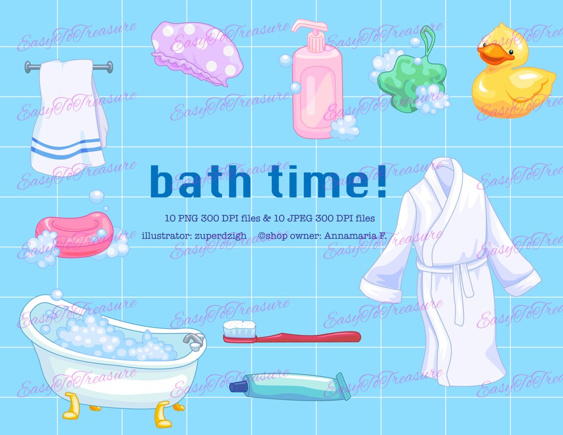 Bath Time Clipart, Rubber Ducky Clipart, Hygiene Clip Art, Bubble Bath ...