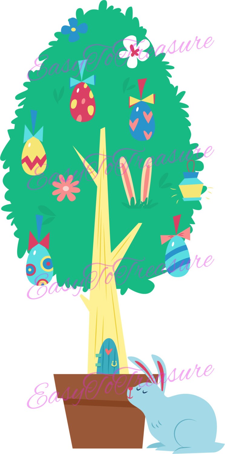 Digital Download Clipart – Easter Tree With Blue Bunny JPEG and PNG ...