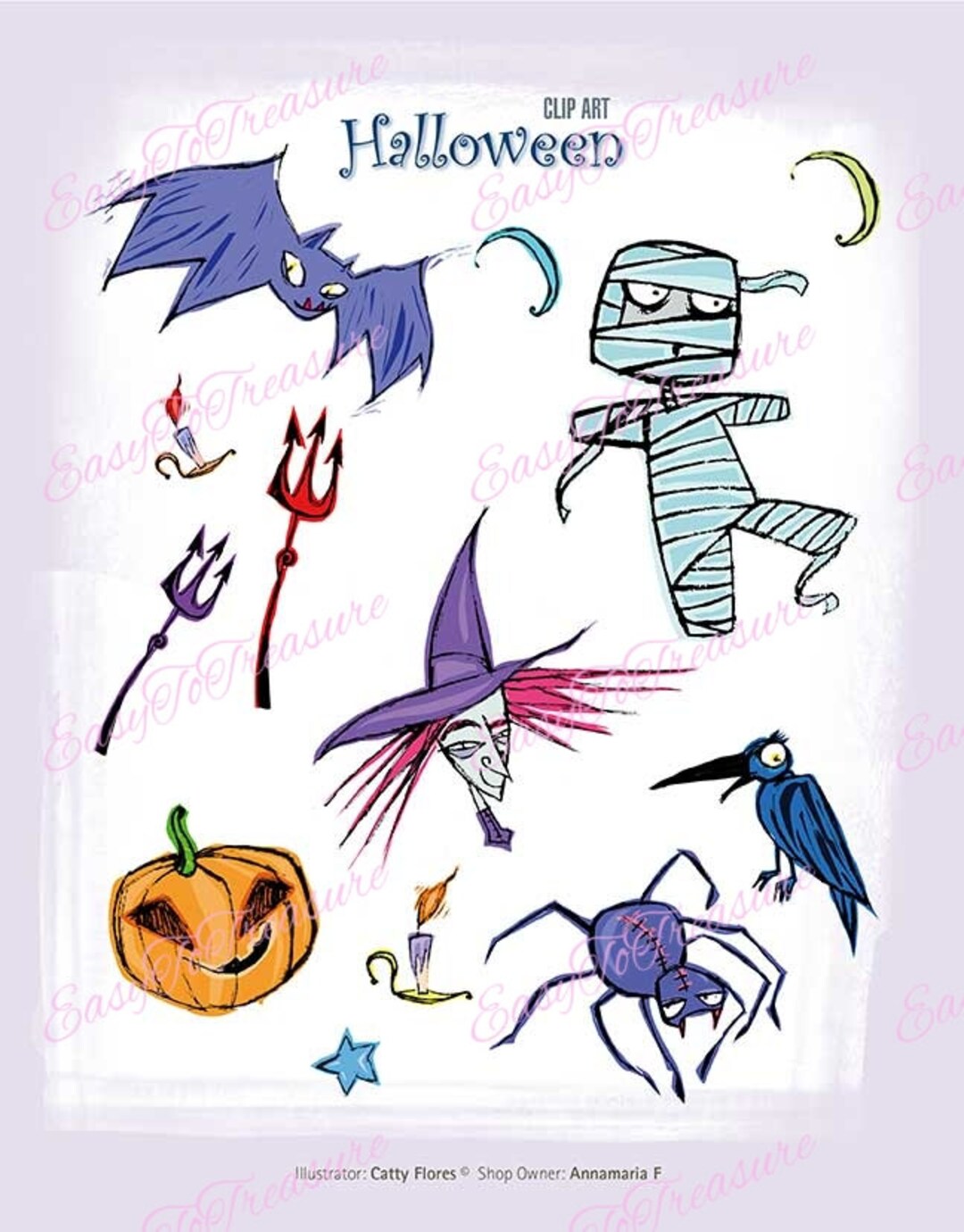 Digital Download Clipart – Package 2 Variety of 14 Halloween Designs in ...