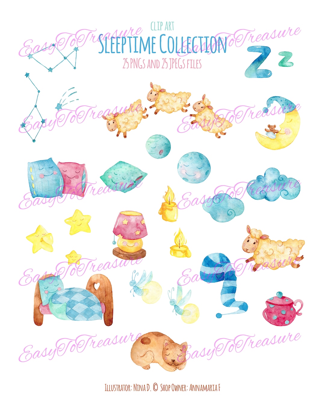 Digital Download Clipart – Variety of 25 Sleepytime Collection JPEG and ...