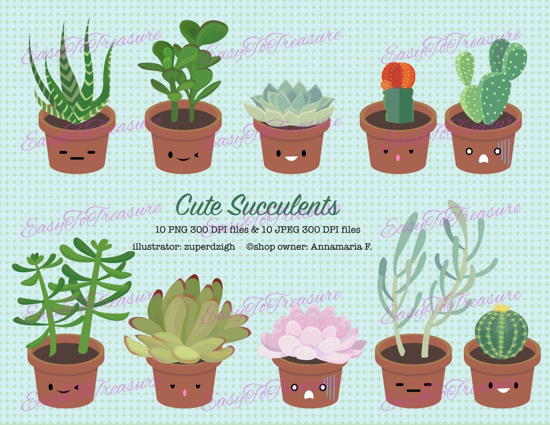 Digital Download Clipart – 10 Cactus Succulent Plants Clipart Group ...