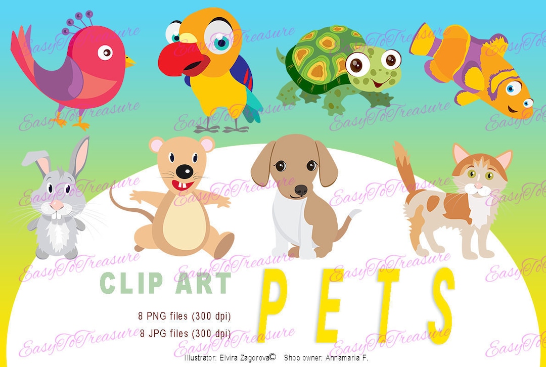 Digital Download Clipart – 8 Pets, Animals Clipart Group Collection ...