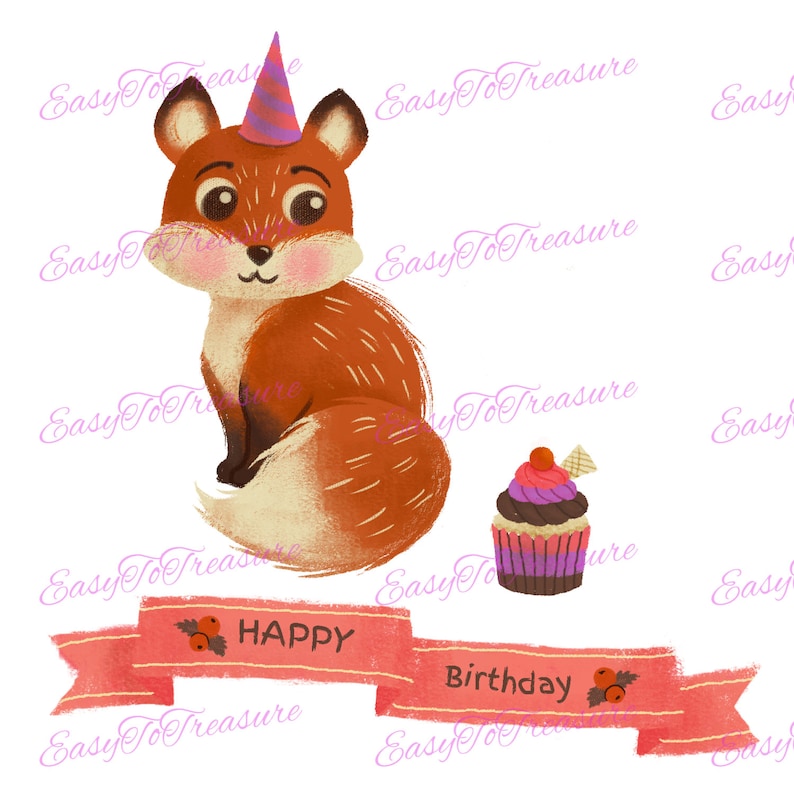 Digital Download Clipart – Happy Birthday Celebration Banner Fox and ...