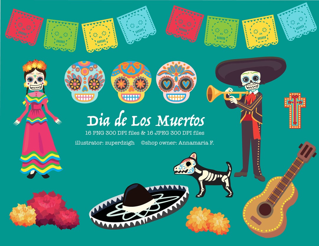 Day of the Dead Clipart, Dia De Los Muertos Art, Mexican Folk Art, La ...