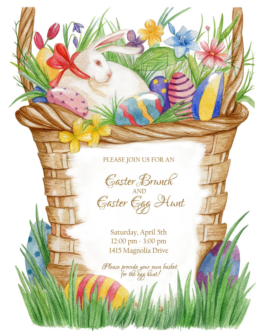 Digital Easter Letterhead--easter Rabbit With Eggs in Basket - Etsy