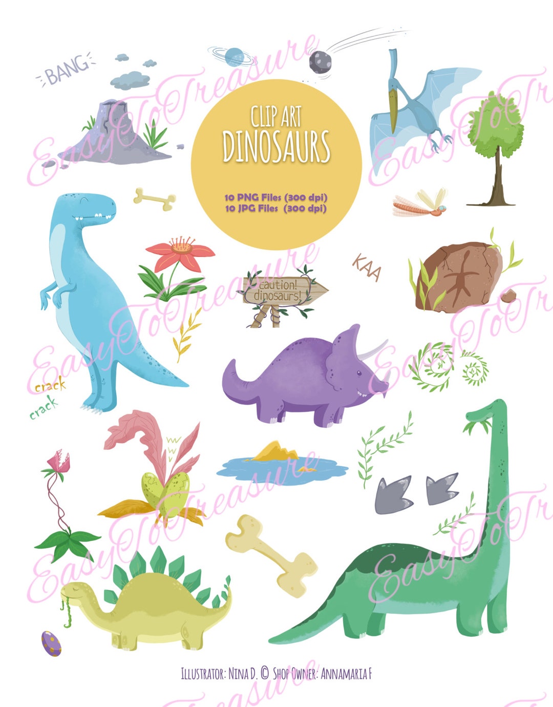 Dinosaur Clipart for Dinosaur Birthday, Dinosaur Party, Dinosaur ...