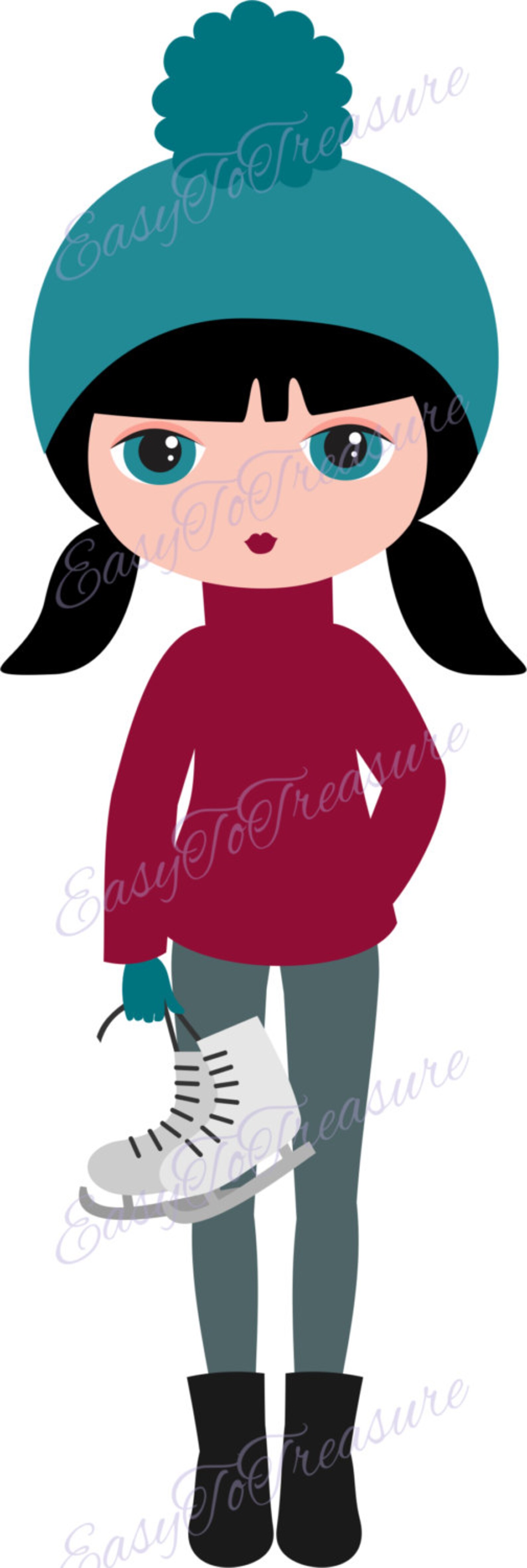 Digital Download Clipart – Dark-haired Winter Girl With Ice Skates PNG ...