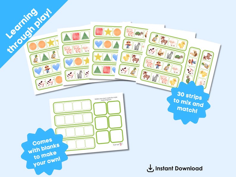 Farm Animal Matching and Patterns Game Printable | Animal, Shape ...