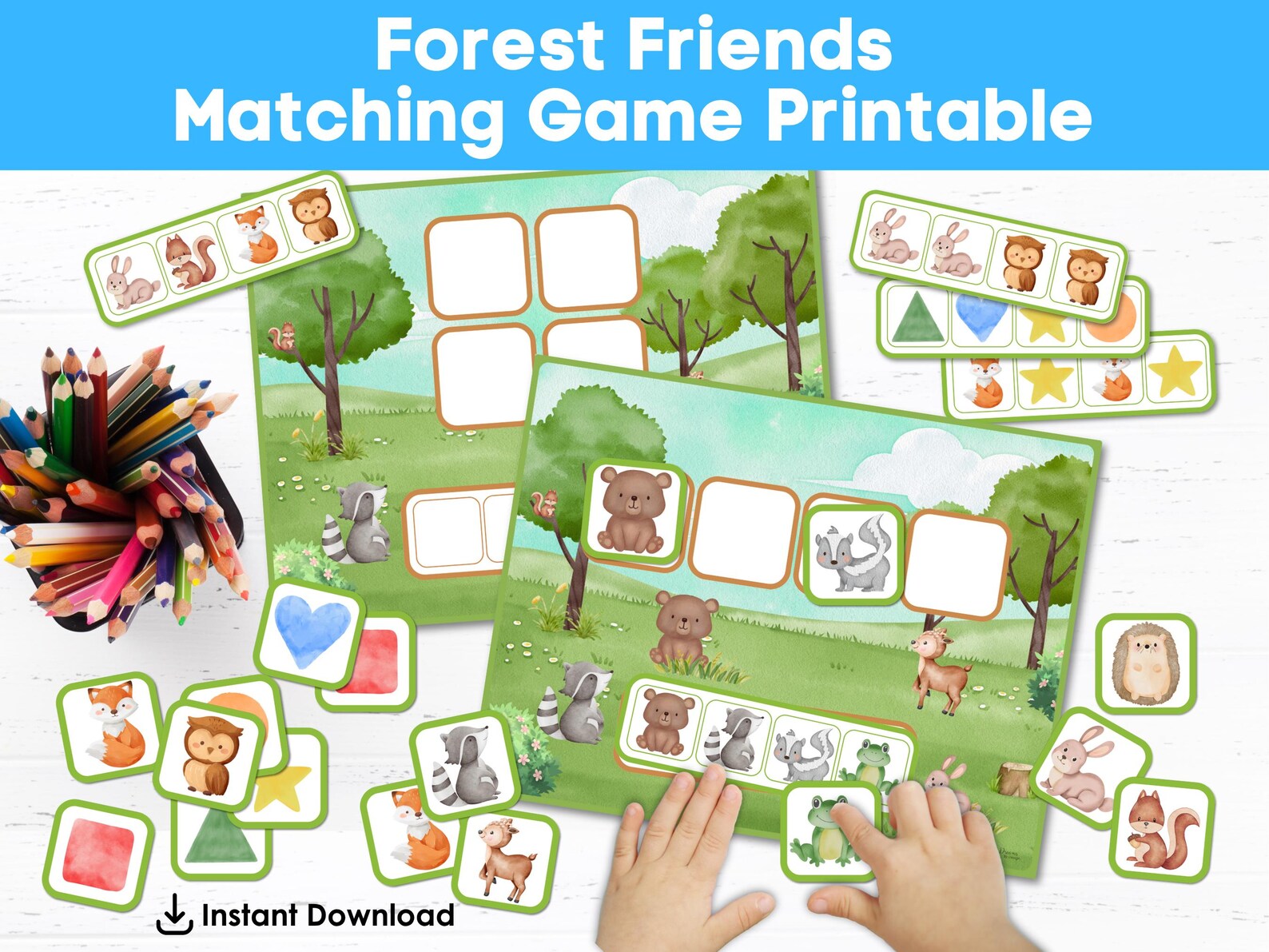 Forest Animal Matching and Patterns Game Printable | Animal, Shape ...