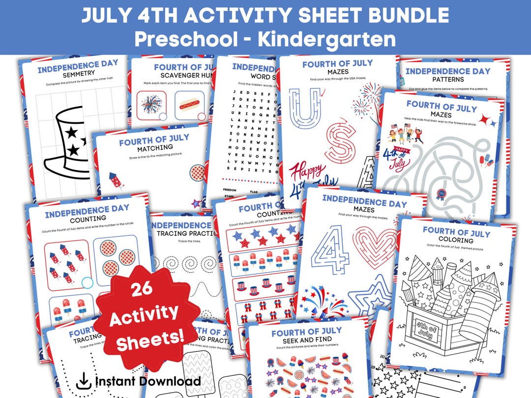 Fourth of July Activity Sheets Printable PDF Download | Preschool ...