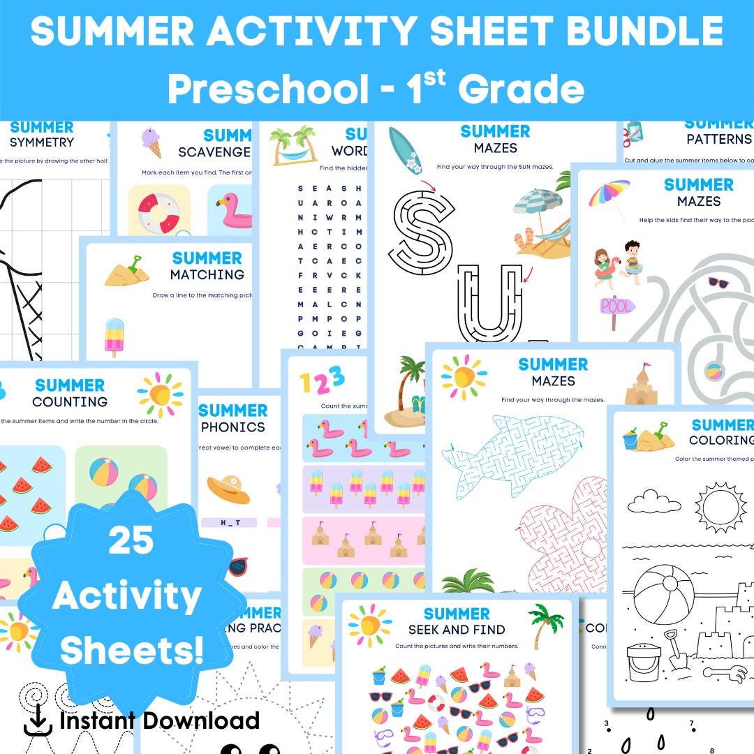 Summer Activity Sheets Printable PDF Download | Preschool, Kindergarten ...