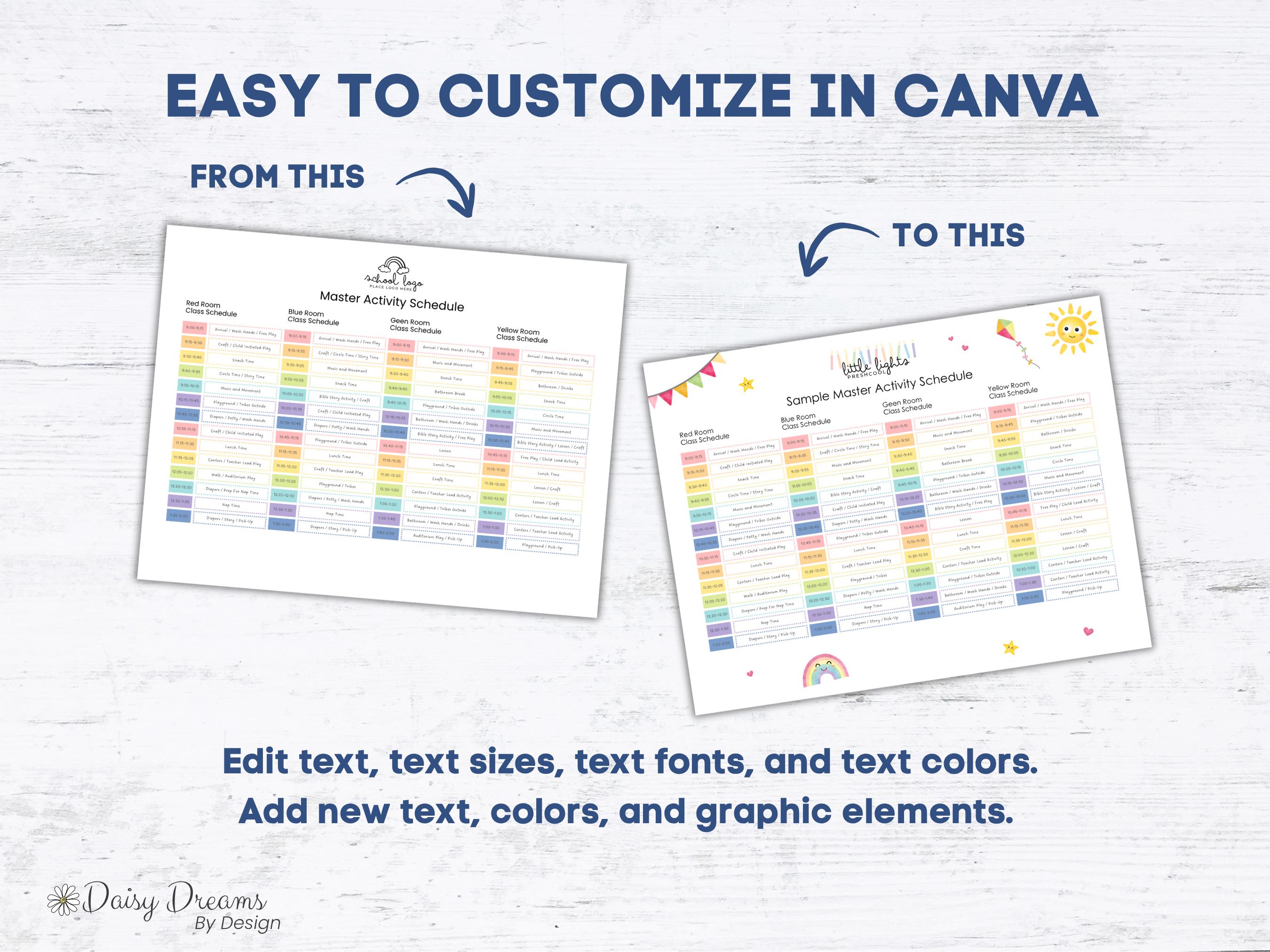 Editable School Schedule Bundle | Canva Templates for Class, Shared ...