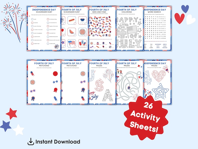 Fourth of July Activity Sheets Printable PDF Download | Preschool ...