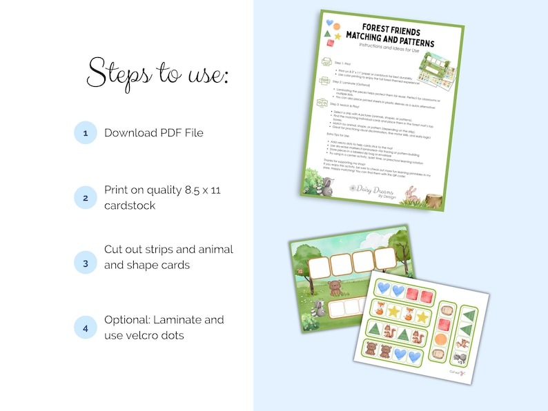 Forest Animal Matching and Patterns Game Printable | Animal, Shape ...