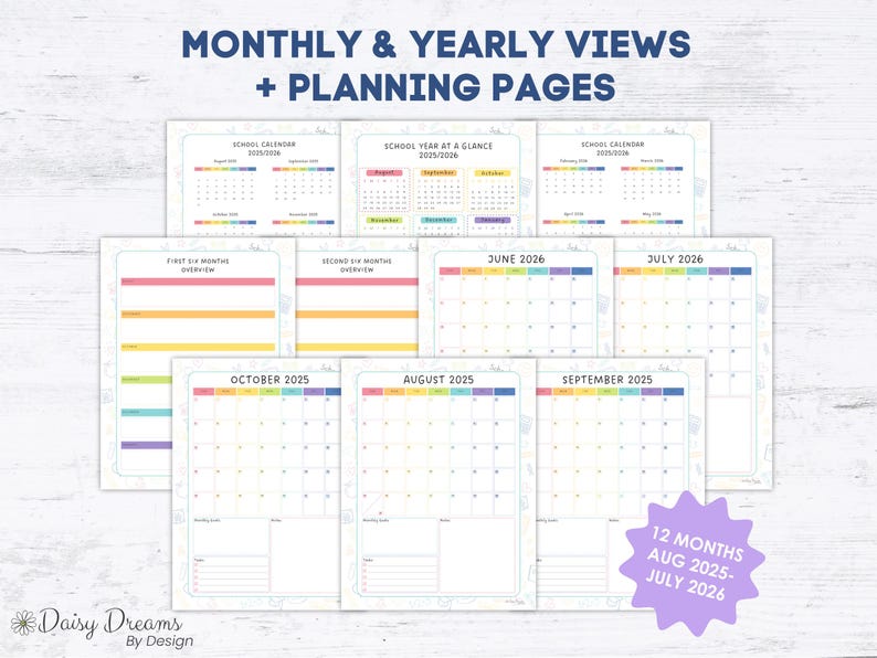 School Calendar Printable 2025-2026 | Doodle Academic Planner PDF ...