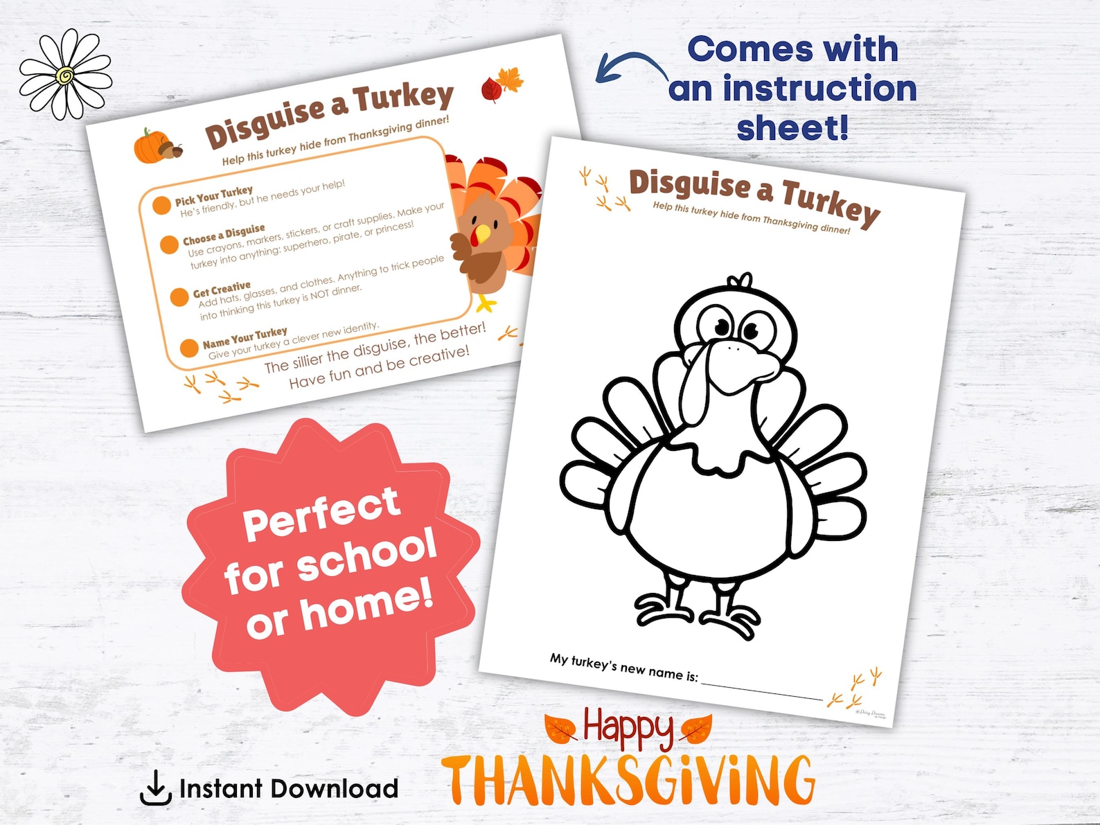 Disguise a Turkey Sunflower Printable | Thanksgiving Turkey in Disguise ...
