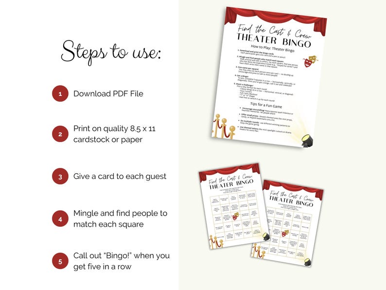 Theater Bingo Game | Printable Drama Club Activity | Class Icebreaker ...