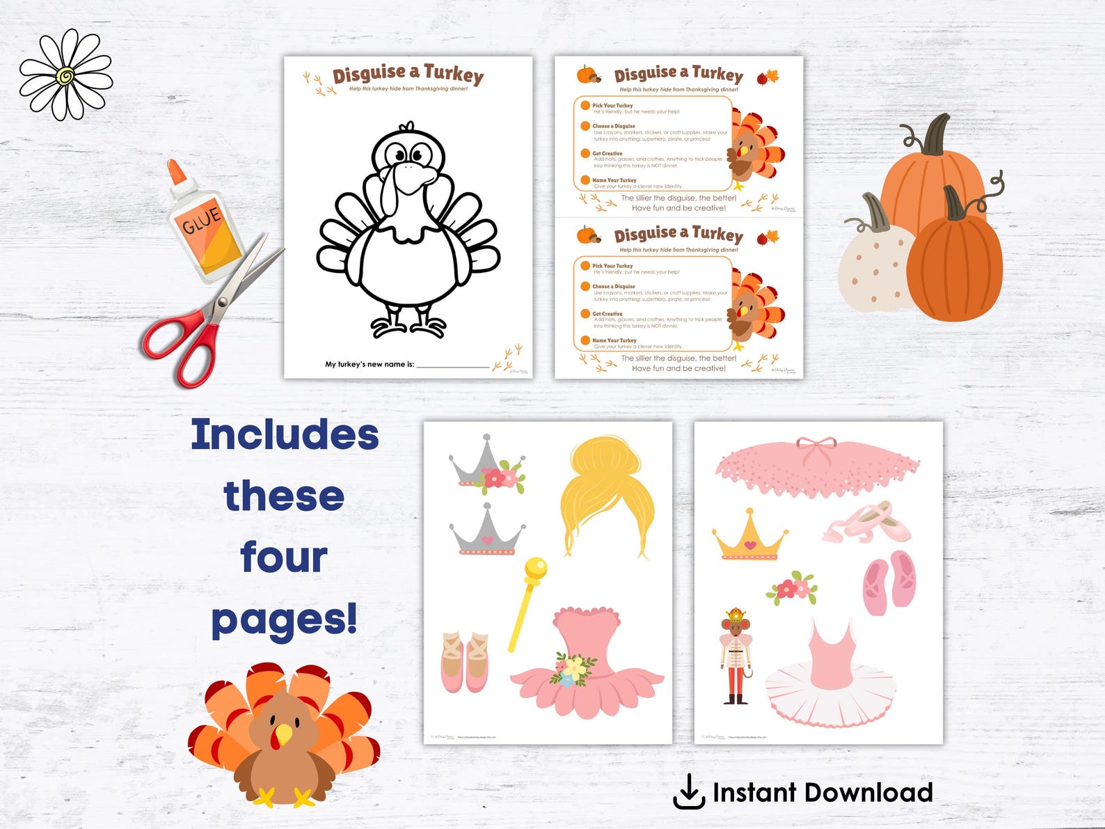 Disguise a Turkey Ballerina Printable | Thanksgiving Turkey in Disguise ...