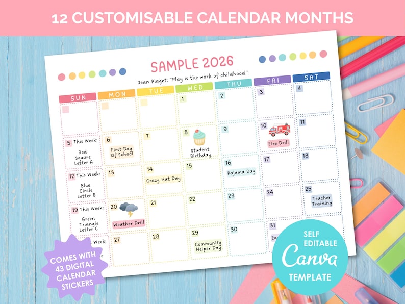 Editable 2026-2027 School Calendar Canva Template, 12-month Planner for ...
