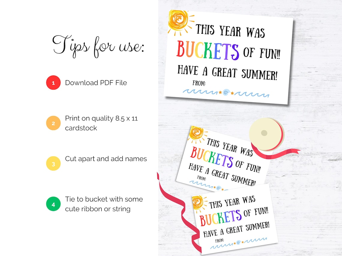 Buckets of Fun End of Year Gift Tag Printable | Last Day of School ...
