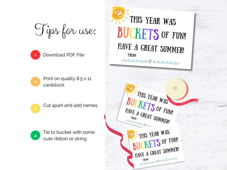 Buckets of Fun End of Year Gift Tag Printable | Last Day of School ...