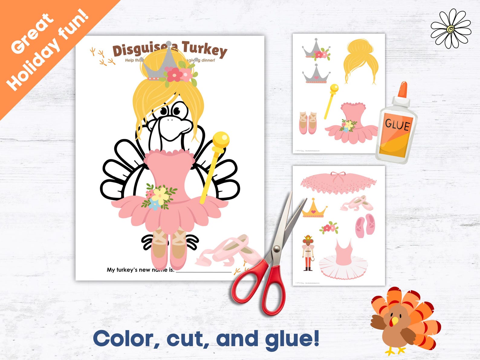 Disguise a Turkey Ballerina Printable | Thanksgiving Turkey in Disguise ...