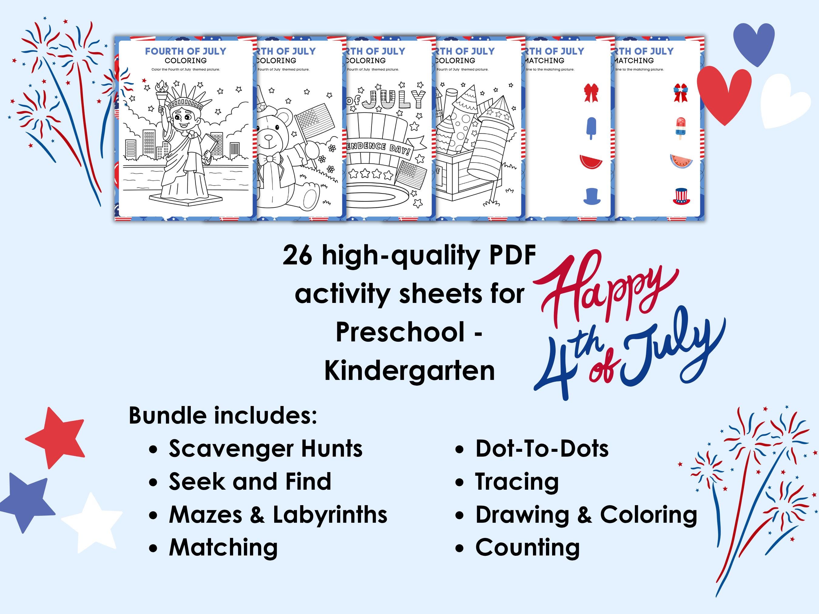 Fourth of July Activity Sheets Printable PDF Download | Preschool ...