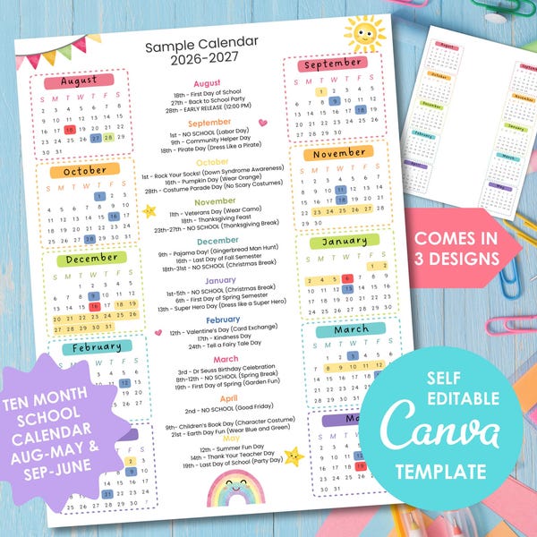 Pto Calendar Editable - Etsy UK