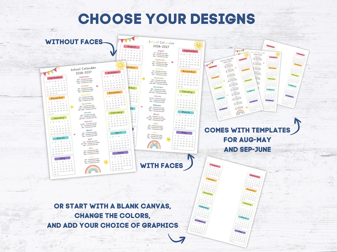 Editable School Calendar Canva Template, Rainbow PTA PTO Club Planner ...