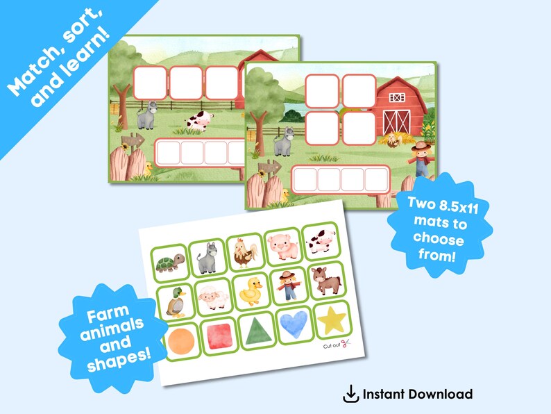 Farm Animal Matching and Patterns Game Printable | Animal, Shape ...