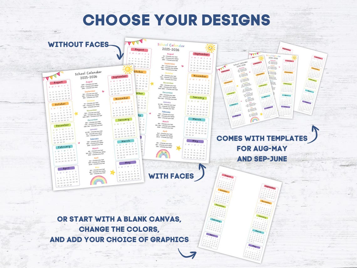 Editable School Calendar Canva Template, Rainbow PTA PTO Club Planner ...