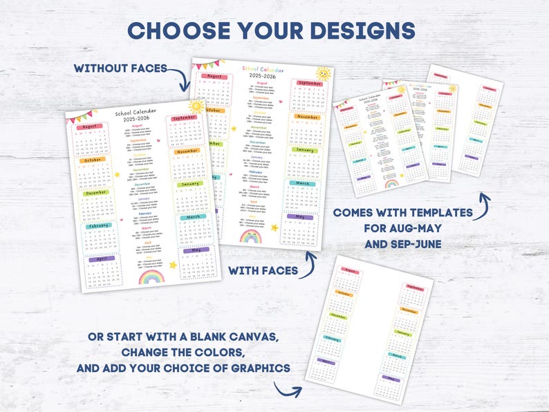 Editable School Calendar Canva Template, Rainbow PTA PTO Club Planner ...