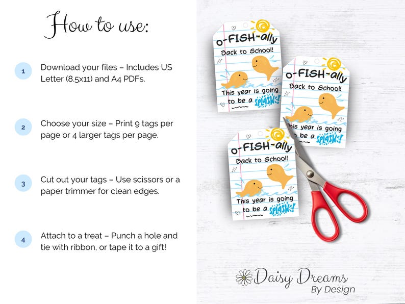 O-fish-ally Back to School Tag | Printable First Day Gift Tag | Student ...