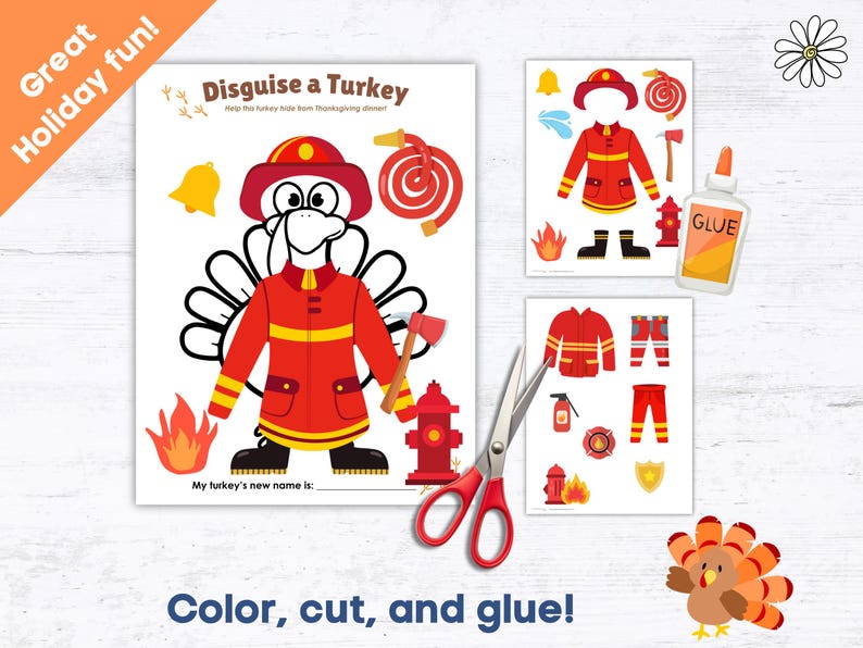 Manualidad para imprimir: Pavo disfrazado de bombero / Manualidad de ...