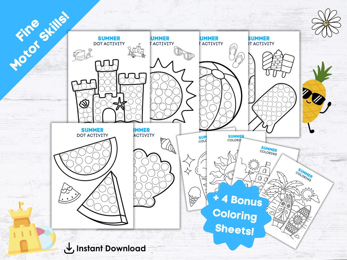 Summer Dot Marker Printable Bundle | 6 Dot Marker Worksheets + 4 Bonus ...
