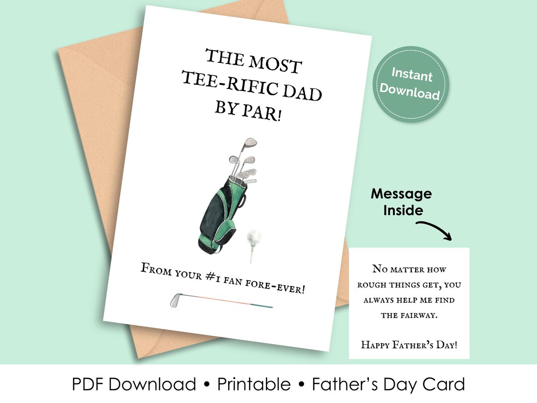 Golf Father’s Day Card Printable | Tee-rific Dad Card | Foldable Card ...