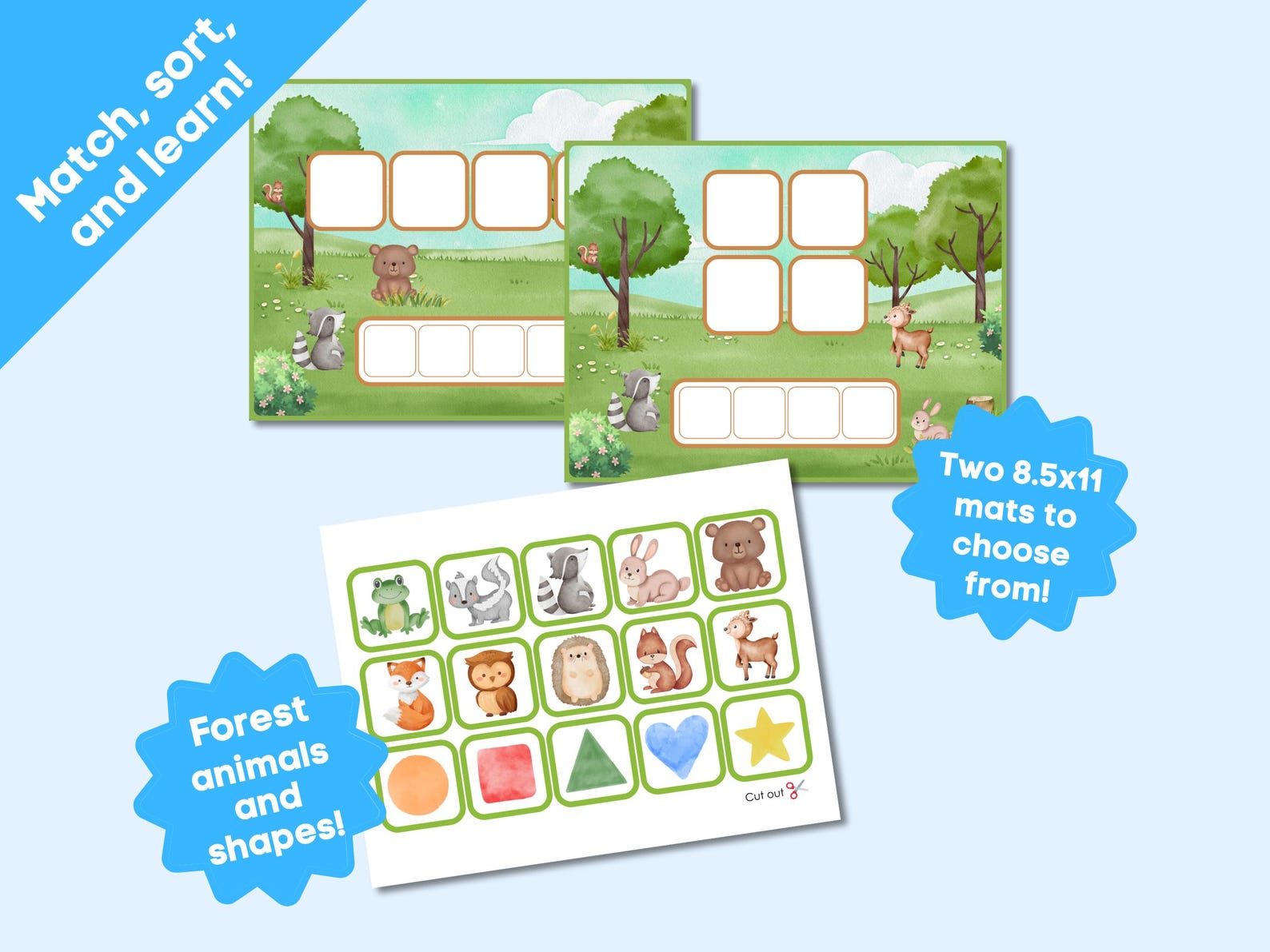Forest Animal Matching and Patterns Game Printable | Animal, Shape ...